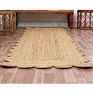 2x3, 2x4, 2x5,2x6 Ft. Natural Jute Scalloped Rug, Bohemian Scallop Rug, Natural Jute Rug, Boho Decor Rug, Area Rug, Handwoven Jute Rug, Custom Rug, Decorative Rug (2x4 Ft. Area Rug)