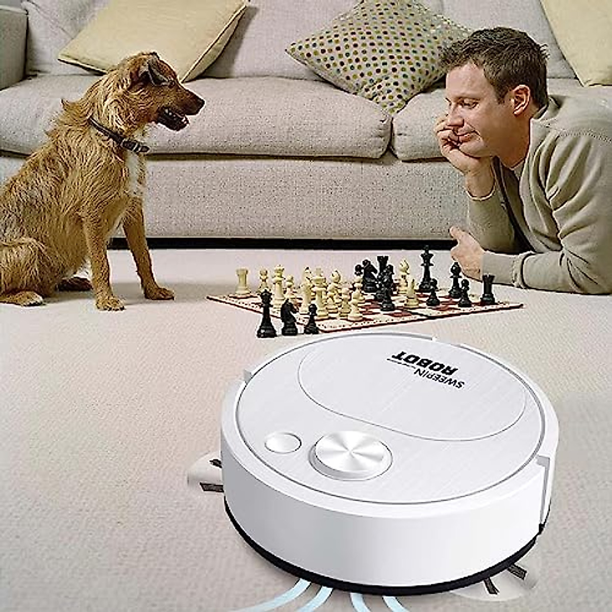 Thin Robot Hoovver, Rechargeable Mini Robot Vacuum Cleaner, Floor Cleaner Robot with Charging Cable Multifunctional Sweeping Robot for Home Cleaning