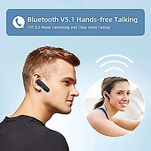 IDOERLEETEK Bluetooth Headset, S30 Bluetooth Earpiece Wireless Handsfree V5.1 Ultralight with Microphone 16 Hours Driving Headset Compatible with iPhone Android Cell Phone Laptop Tablets - Black