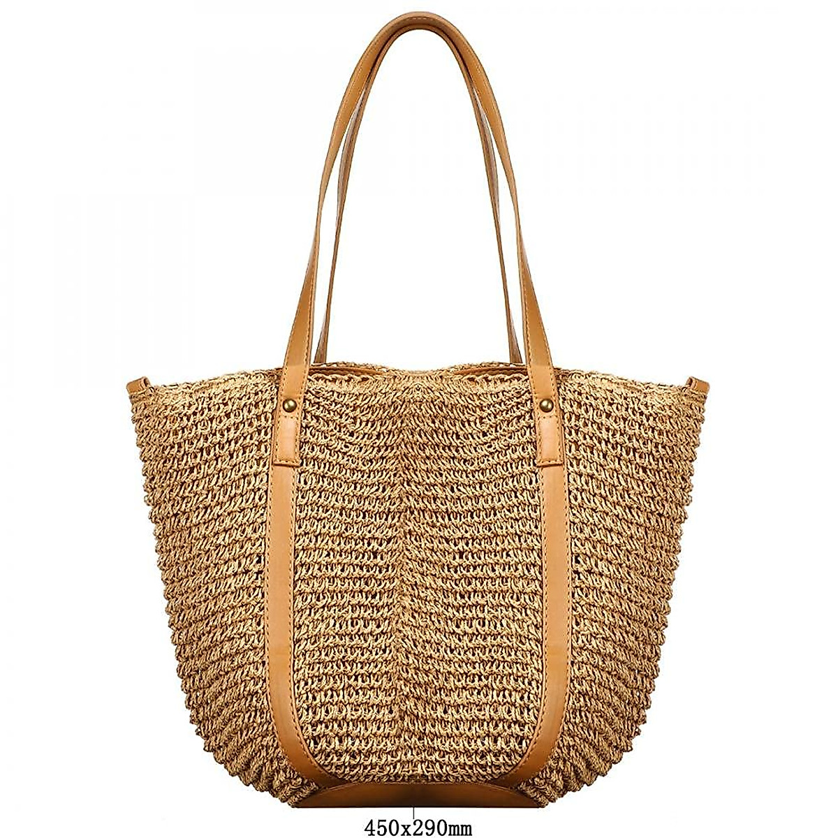 Women Straw Shoulder Bag Summer Beach Lightweight Large Wallet Handmade Woven Handbag (Khaki)