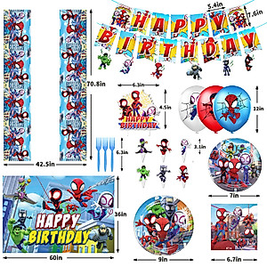 Spidey and His Amazing Friends Birthday Party Supplies, Superhero Birthday Party Decorations Theme, Include Happy Birthday Banner, Hanging Swirl, Backdrop, Tablecloth, Birthday Party For Kids