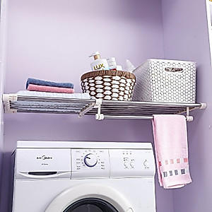 Hershii Closet Tension Shelf Expandable Telescopic Rod Heavy Duty Clothes Hanging Rail Adjustable DIY Storage Organizer Shoe Rack for Garage Bathroom Kitchen Bedroom