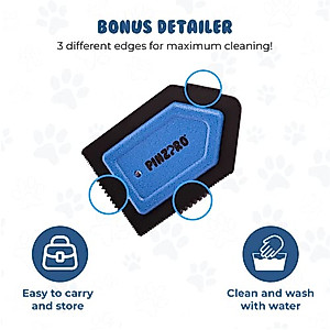 Pet Hair Remover + Bonus Mini Pet Detailing Brush - Reusable Lint Roller - Cat Hair Remover Roller - PinzPro Dog Hair Remover Set for Carpet, Couch, Bed, Car Seat.