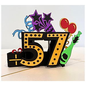 ALPHAK Happy 57th Birthday 3D Pop Up Card, Birthday 3D Greeting Card, 57th Birthday Gifts