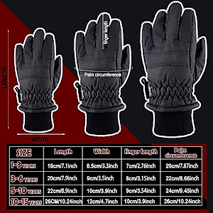 2 Pairs Kids Winter Ski Gloves Waterproof Warm Snow Mittens Full Finger Gloves for Toddlers Infants (Black, Rose Red, 5-10 Years)