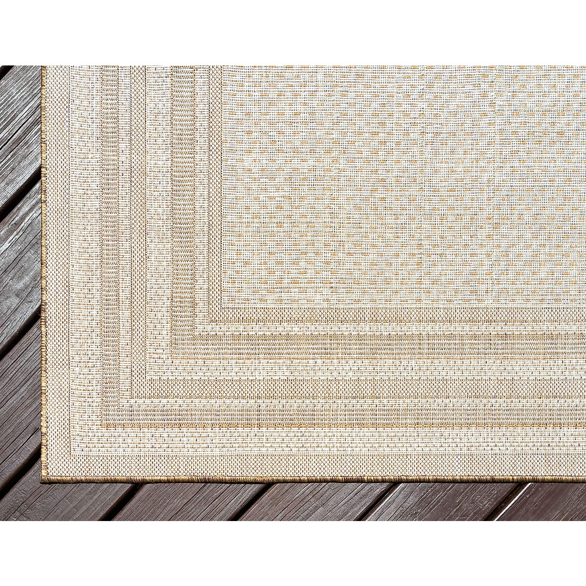 Unique Loom Outdoor Border Collection Area Rug - Multi Border (4' 1" x 6' 1" Rectangle, Tan/ Light Brown)