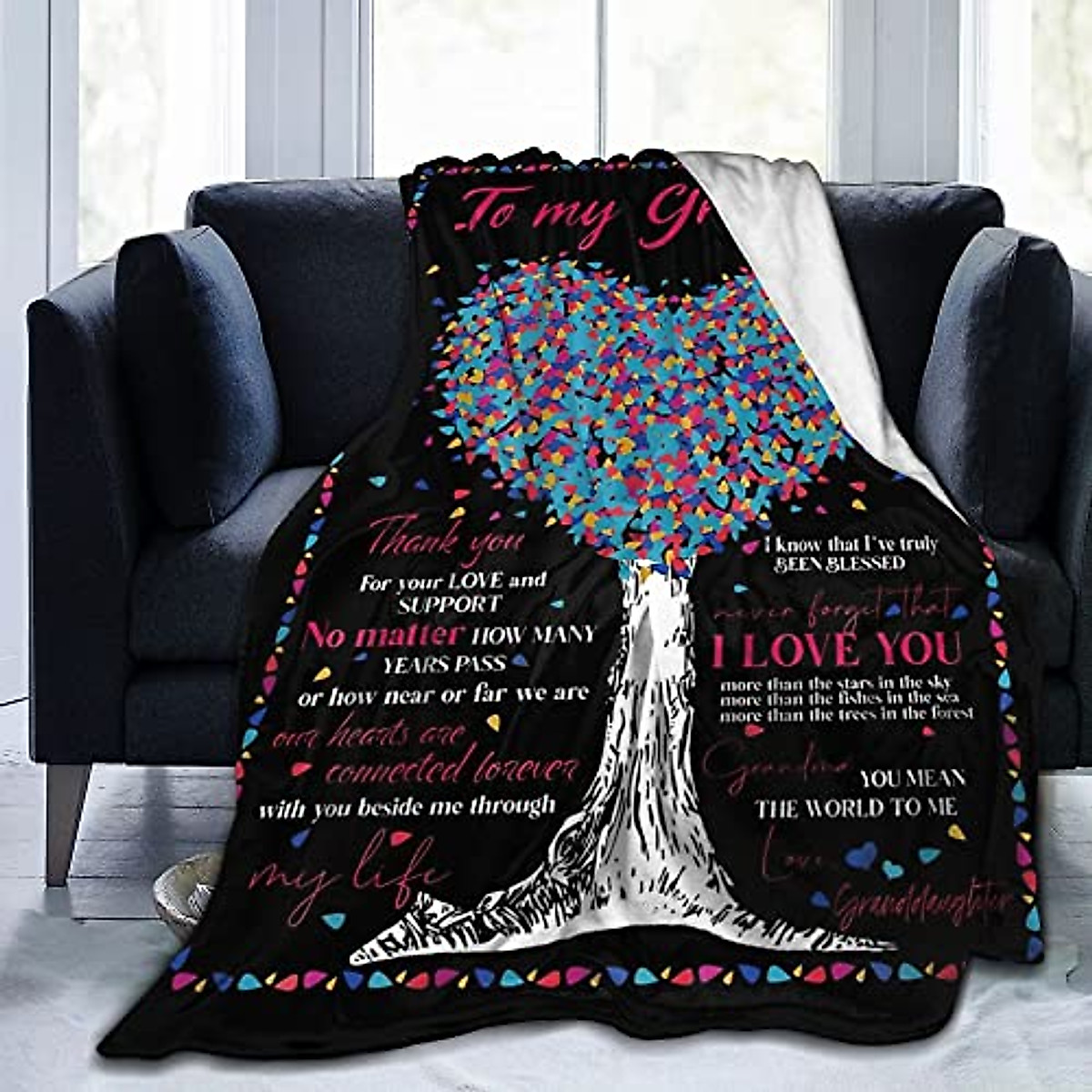 Personalized Blanket to My Grandma from Granddaughter Birthday Gifts for Grandma Mothers Day Best Retirement Gift Super Soft Warm Fuzzy Throw Blanket for Bed Couch Chair 50"x 40"