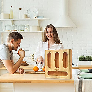 Headley Tools Ziplock Bag Organizer, Bamboo Organizer- Food Bags Container for Kitchen Drawer Baggie Dispenser & Holder Compatible with Gallon, Quart, Sandwich and Snack Variety Size Bag