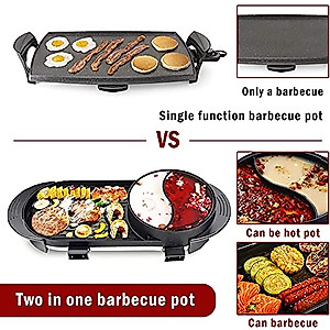 Electric Grill Hot Pot 2 in 1,Multifunctional Smokeless Grill Indoor Teppanyaki Grill/Shabu Shabu Pot with Divider - Separate Dual Temperature Contral, Non-Stick Pan BBQ Capacity for 2-12 People,110V (Black3.0)