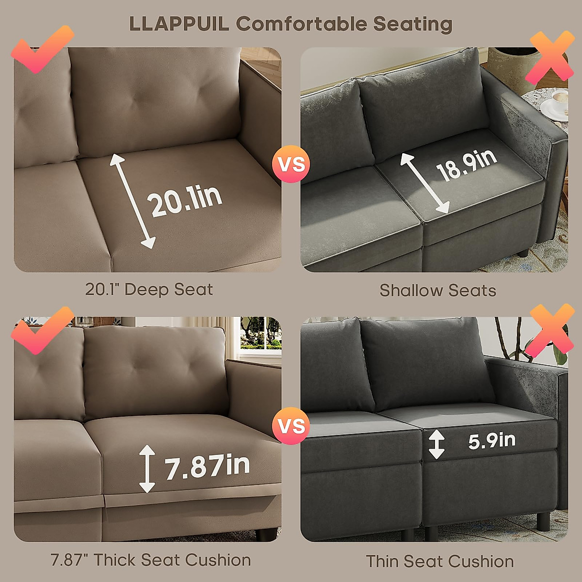 LLappuil Modular Sectional Sofa with Storage Oversized U Shaped Couch with Reversible Chaise Velvet Waterproof Anti-Scratch Sofas for Living Room 9 Seats with 2 Ottomans Grey Brown