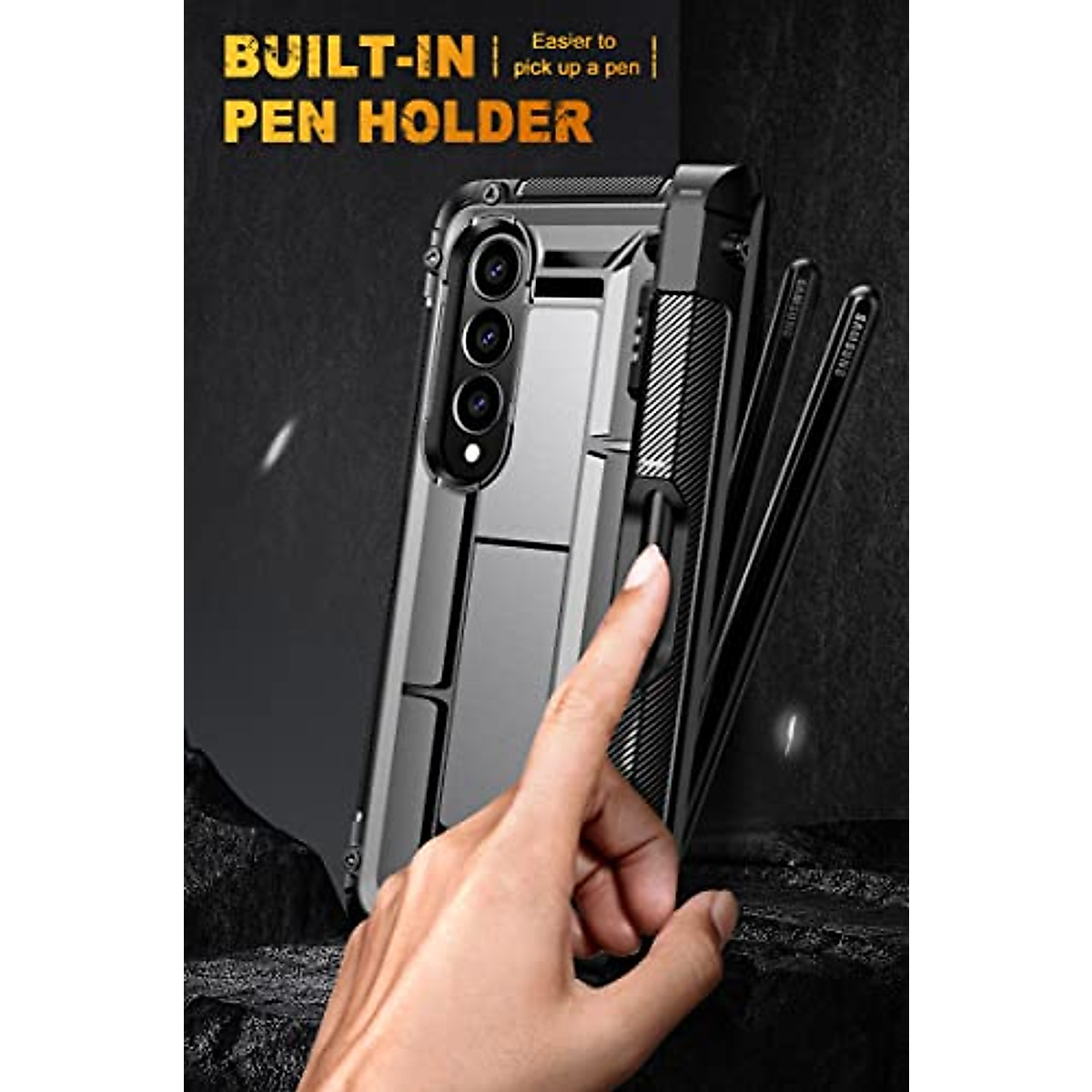 ZtotopCases for Samsung Galaxy Z Fold 4 5G (2022), Full-Body Dual Layer Rugged Case with Built-in Screen Protector & Kickstand & S Pen Slot Drop Protection Shockproof, Black