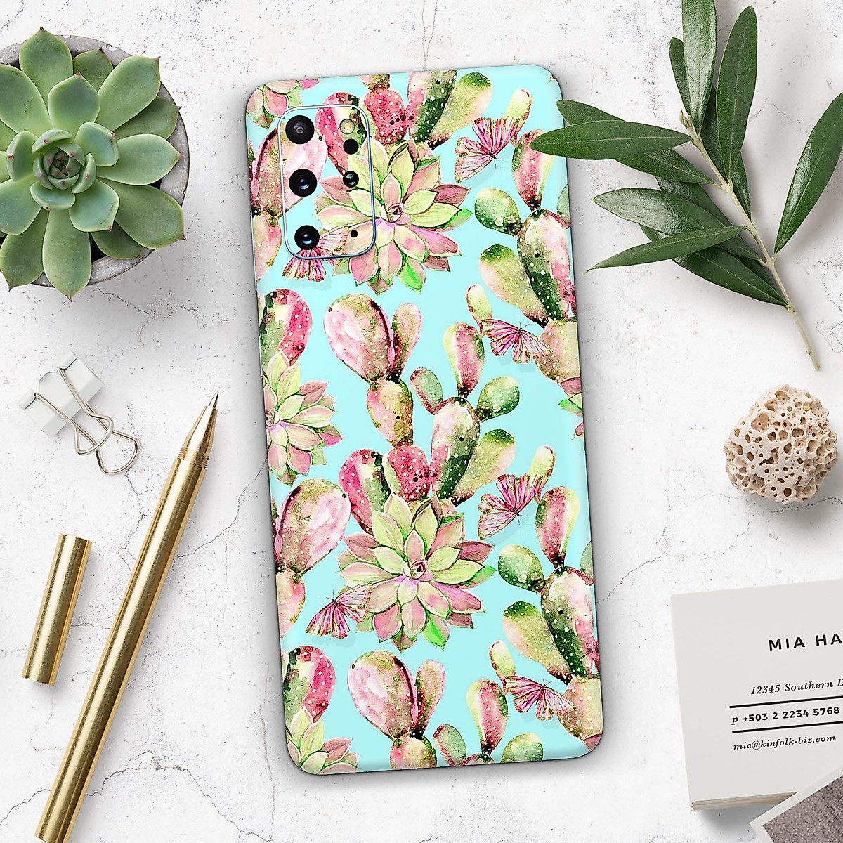 DesignSkinz Watercolor Cactus Succulent Bloom V4 Protective Vinyl Decal Wrap Skin Cover Compatible with The Samsung Galaxy S20 (Screen Trim & Back Glass Skin)