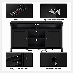 Yaheetech Black TV Stand with Doors for TVs up to 65 in, Modern TV Console with Power Outlet & Storage Shelf, Mid-Century Entertainment Center for Living Room, 31 in Tall