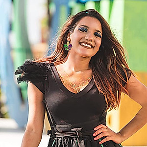 Hying Mardi Gras Earrings Fleur de Lis Earrings Dangle Glitter Green Purple Pendant Earrings Holiday Fashion Jewelry Gift Earing for Women Mardi Gras Decoration Carnival Drop