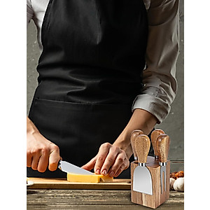 Wekvgz Cheese Knife Set, 4 Small Stainless Steel Charcuterie Board Utensils with Magnetic Acacia Wood Holder, Cheese Cutter Set (A)