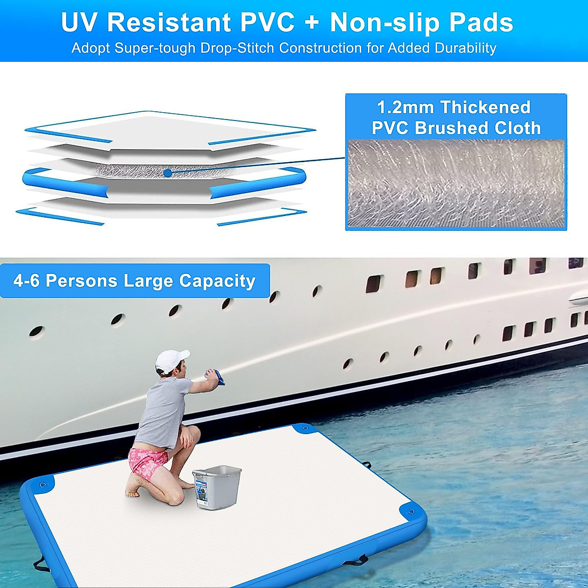 GZKYYLEGS Inflatable Lake Float for Adult, 10 ft x 6 ft Four Person Swim Deck with None-Slip Surface, Swimming Water Platform, Floating Island - Dock - Raft for Pool & Beach, Lake, River Fun