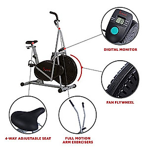 Sunny Health & Fitness Air Resistance Hybrid Fan Bike - SF-B2618, Gray