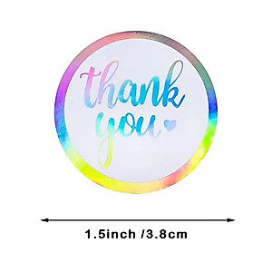 Bokinyoung Thank You Stickers Roll 500 PCS Round Rainbow Silver Foil Seal Stickers 1.5 Inch Thank You Labels for Business