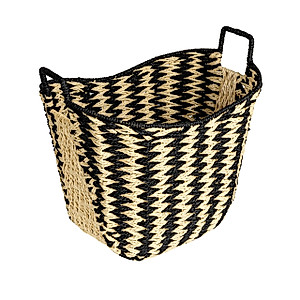 Household Essentials Zigzag Woven Paper Rope Basket, Black and Natural