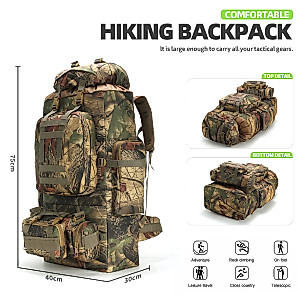 King'sGuard 100L Camping Hiking Backpack Molle Rucksack Military Camping Backpacking Daypack (MapleLeaf)