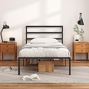Closadin Twin Size Platform Bed Frame with Headboard,Sturdy Heavy Duty Metal Slats Support for Mattress,No Box Spring Needed,Easy to Assemble,Black