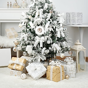 MAYREEL 1.5 Inch White Ribbon Wired Light White Glitter for Christmas Decorations Gift Wrapping Wreath Supplies Tree Toppers Crafts 10 Yards