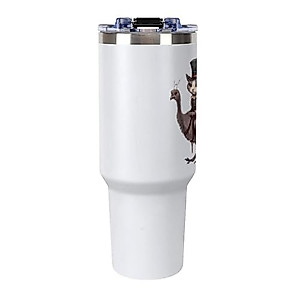 Pilgrim Cat on Turkey Insulated Tumbler with Lid And Straw Stainless Steel Travel Coffee Mug 40oz Light Rose Red-style