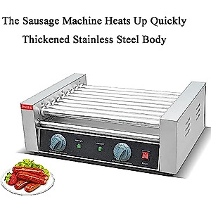 Hotdog Roller Grill Stainless Steel Hot Dog Roller Machine, 9 Roller Grill Hot Dog Warmer Cooker Machine, 50-190° Temperature Control, For Food Street, Snack Bar, Restaurant