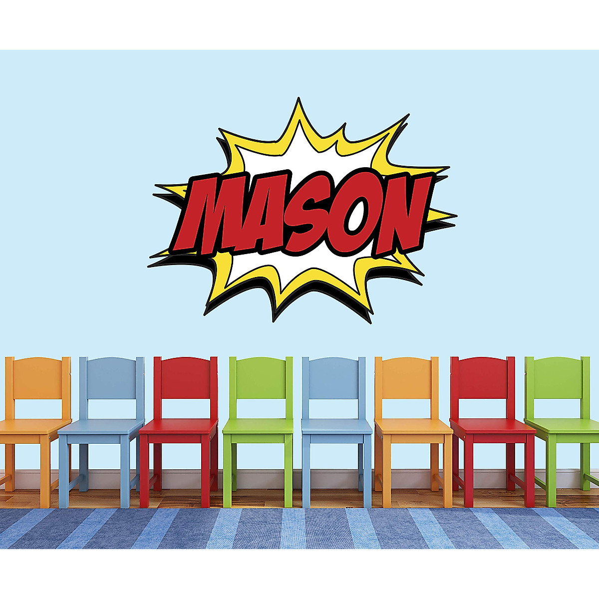 Custom Comic Name Wall Decal - Superheroes Wall Decals - Nursery Wall Decals - Baby Room Mural Art Decor Vinyl Sticker (30"W x 22"H)