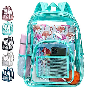 Clear Backpack, Heavy Duty PVC Transparent Bookbag, Waterproof See Through Backpacks for Women - Green