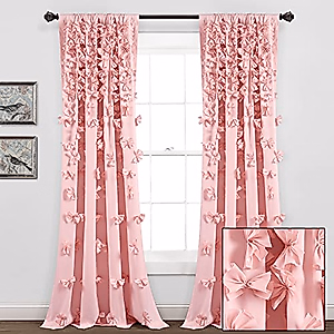 Lush Decor Riley Window Curtain Sheer Ruffled Textured Bow Window Panel for Living, Dining Room, Bedroom (Single), 54"W x 84"L, Pink