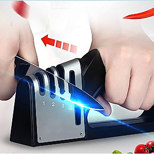 4 Stage Manual Kitchen Knife Sharpener - XPANON Professional Stainless Steel Chef Knives Sharpener with Scissors Sharper, Easy to Use for Kitchen, Camping & Hiking