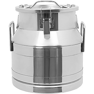Stainless Steel Milk Can With Spigot, 5.28 Gallon Tabletop Milk Jug With Sealed Lid, Round Beverage Drink Dispenser For Grain Canisters Container