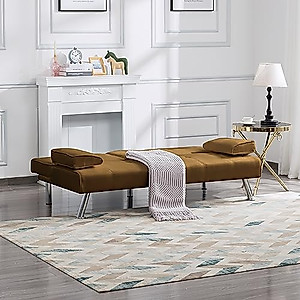 YUNLife&Home Upholstery Futon Sofa Loveseat Convertible Sleeper Couch Bed Daybed,Folding Recliner Sofá with 2 Cup Holders,Removable Soft Pillow-Top Armrest,3 Angles,Easy to Assemble for Living Room