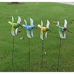 UOUDIO 4Pcs Hummingbird Garden Decor Stakes with Windmill, Durable Garden Ornaments Outdoor Decorations for Patio Lawn Yard