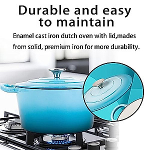4-Quart Cast Iron Dutch Oven - Enameled Oven Pot,Cast Iron Lid, Serve for 3-5 People, Great for All Stovetops,for Baking, Roasting, Braising, Stir-frying,Easy to Clean,Blue
