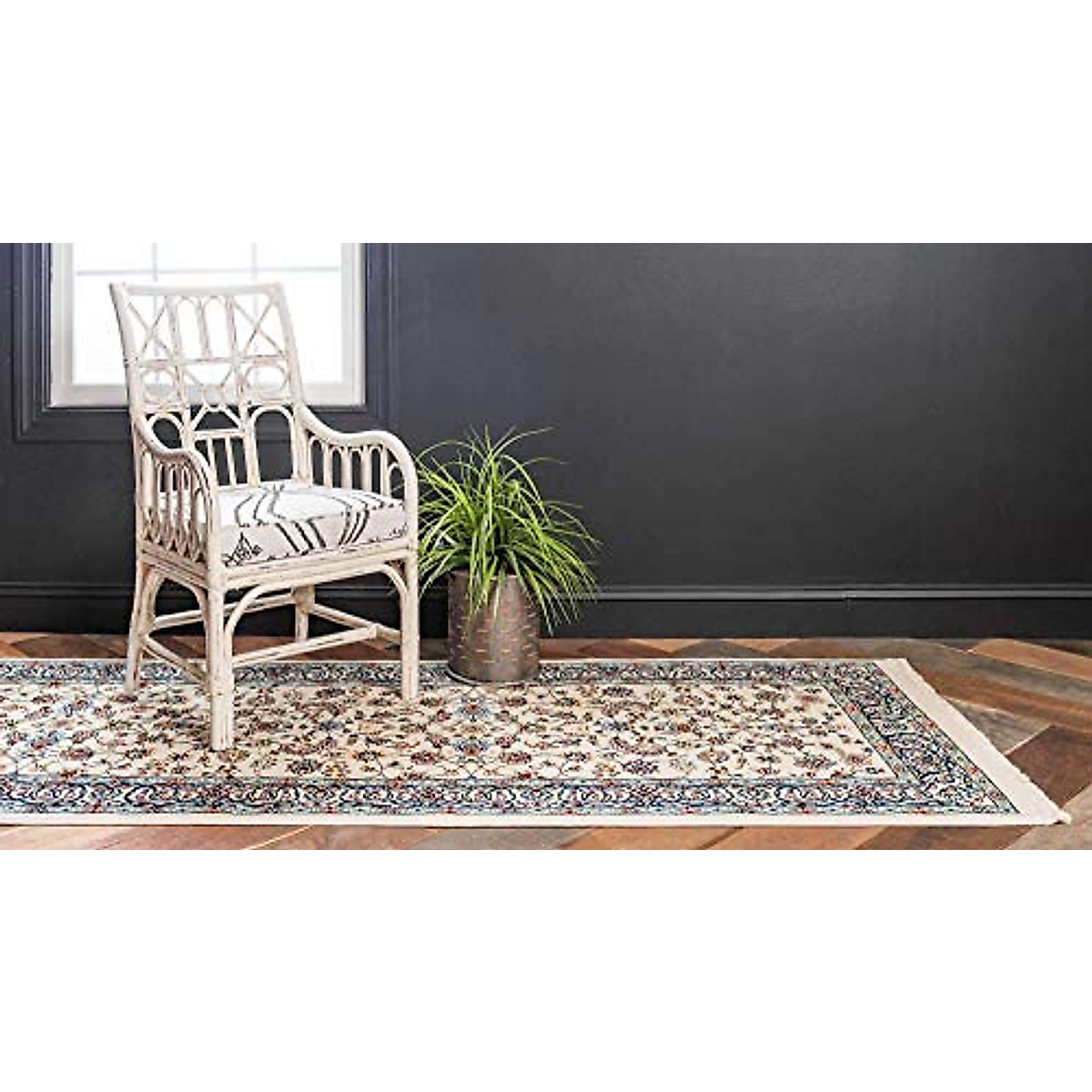 Unique Loom Narenj Collection Area Rug - Leeds (3' x 13' 1" Runner, Ivory/ Blue)