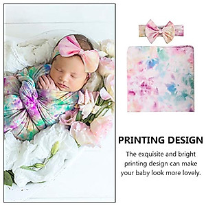 TOYANDONA Infant Swaddle Wrap Tie Dye Receiving Blanket with Bow Headbands Baby Wrap Blanket Stretchy Swaddle Sack Photo Booth Prop for Newborn Infant Baby Unisex