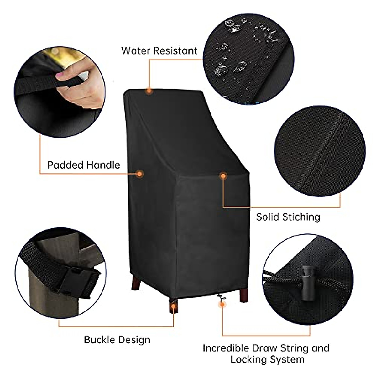 MAVINCHER Stackable Patio Chair Covers, High Back Outdoor Chair Covers, 600D Heavy Duty Waterproof Lawn Outside Barstool Furniture Covers,Fits for 4-6 Stackable Dining Chairs,27"W x 27"D x 49"H,2 Pack