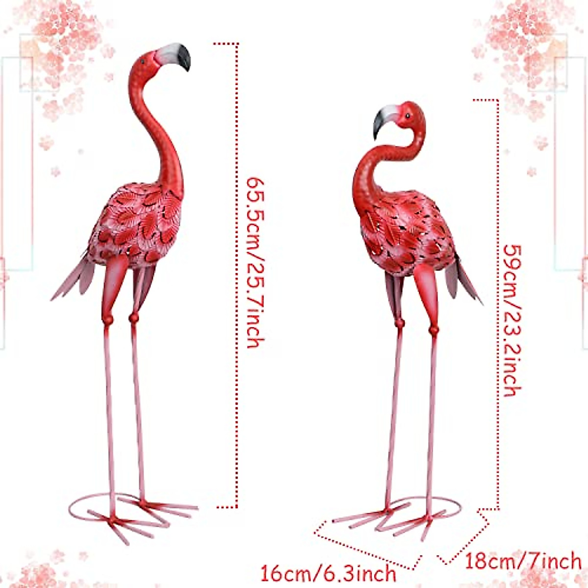 SUNREEK Flamingo Garden Statues and Sculptures, 2 Pcs Metal Large Red Flamingo Birds Yard Art Outdoor Statue for Home Patio Lawn Backyard Décor (Hot Pink)