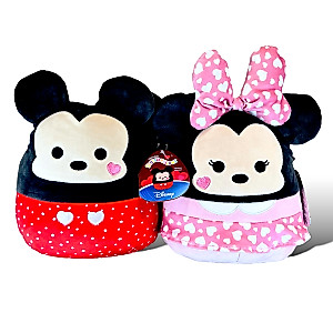 Squishmallows Official Kellytoy Perfect Pair Mickey Mouse and Minnie Mouse Plush with Hearts - Set of 2 - 2023 Valentine’s Squad Stuffed Animal Toy Pillow Doll, Multicolor, Small 8''