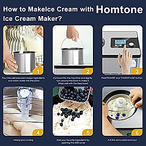 Homtone Ice Cream Maker, No pre-Freezing Automatic Ice Cream Machine 2 Quart with Built-in Compressor and LCD Timer for Making Ice Cream,Gelato in 30-60 min