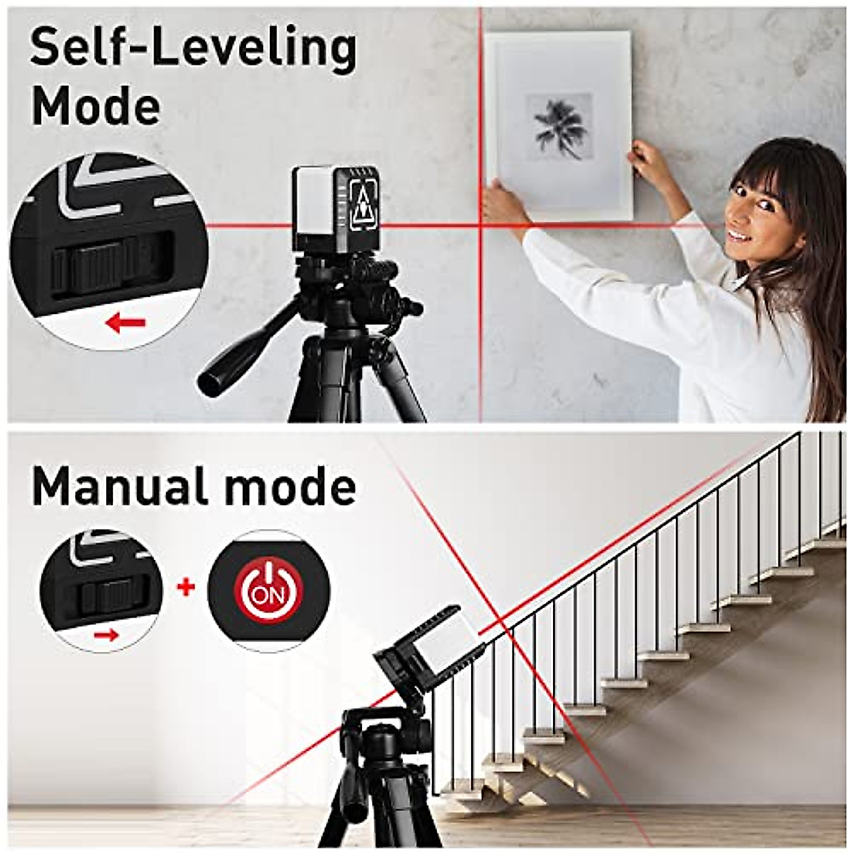 Laser Level 50 Feet, LEERCHUANG Self Leveling Laser Level for Picture Hanging, Red Lazer Leveler Tool with 360° Magnetic Base, Vertical Horizontal Cross-Line Laser Level – Pouch & Battery Included…