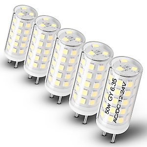 Heifymi 5W G6.35 LED Bulb Daylight White 6000K G6.35/GY6.35 Bi-Pin Base JC Type LED AC/DC 12-24V 50W Halogen Replacement Bulb for Pendant Puck Closet Accent Landscape Lights, Non-Dimmable, 5 Pack