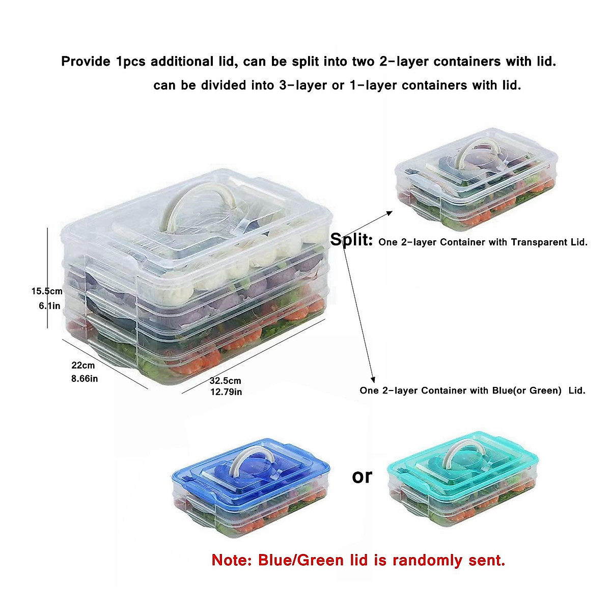 TIAN CHEN Food Refrigerator Storage Containers with 2 Lids, 4 Layer, Stackable Handheld Carrier for Snack, Cookie, Meat, Bacon, Charcuterie, BPA Free (Transparent 4 tier)