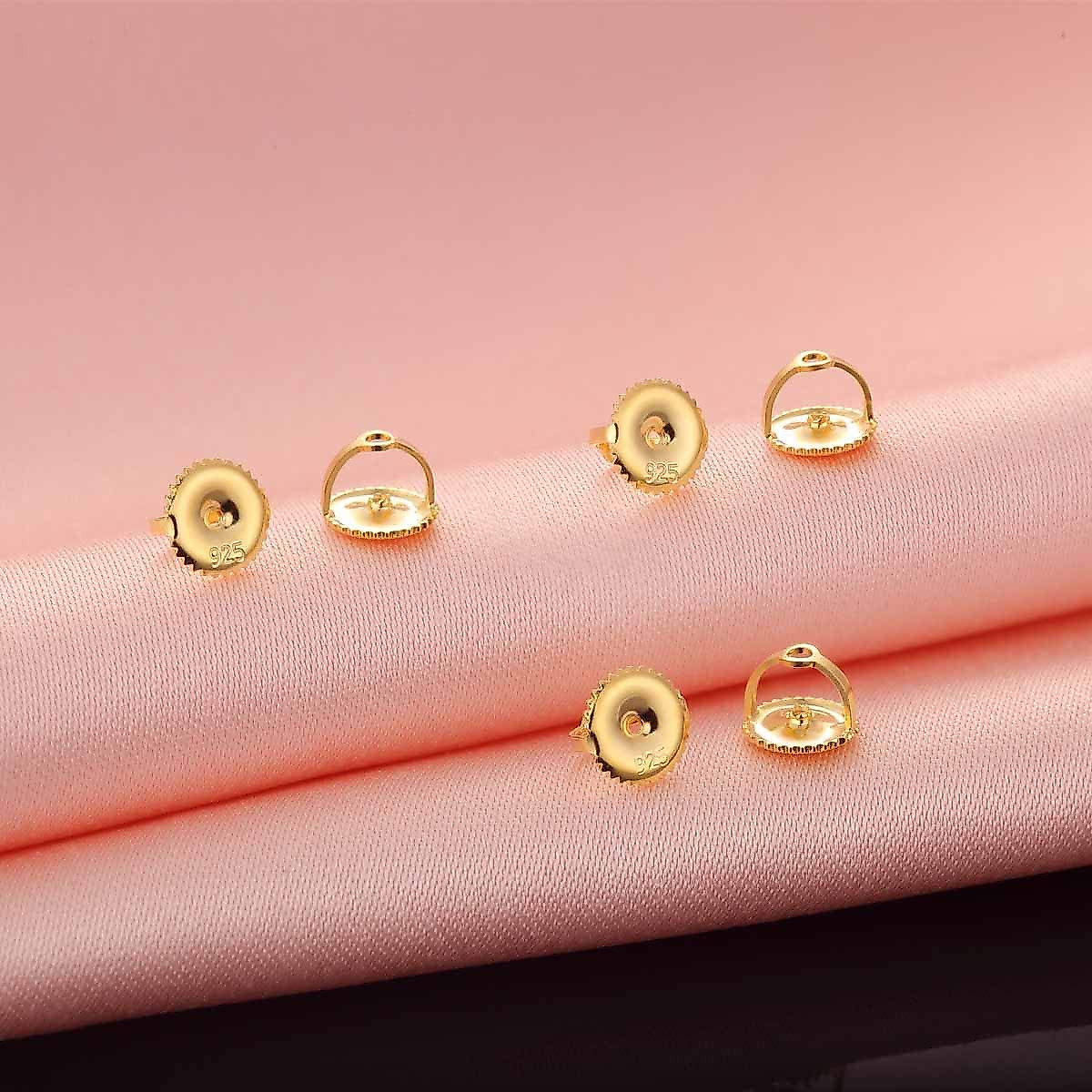 DELECOE 2 Pairs 14K Gold Screw On Earring Backs for Diamond Studs 925 Stering Silver Hypoallergenic Screw Backs Replacement Screw on Earrings Back Fit Post Sizes .032'/0.8mm