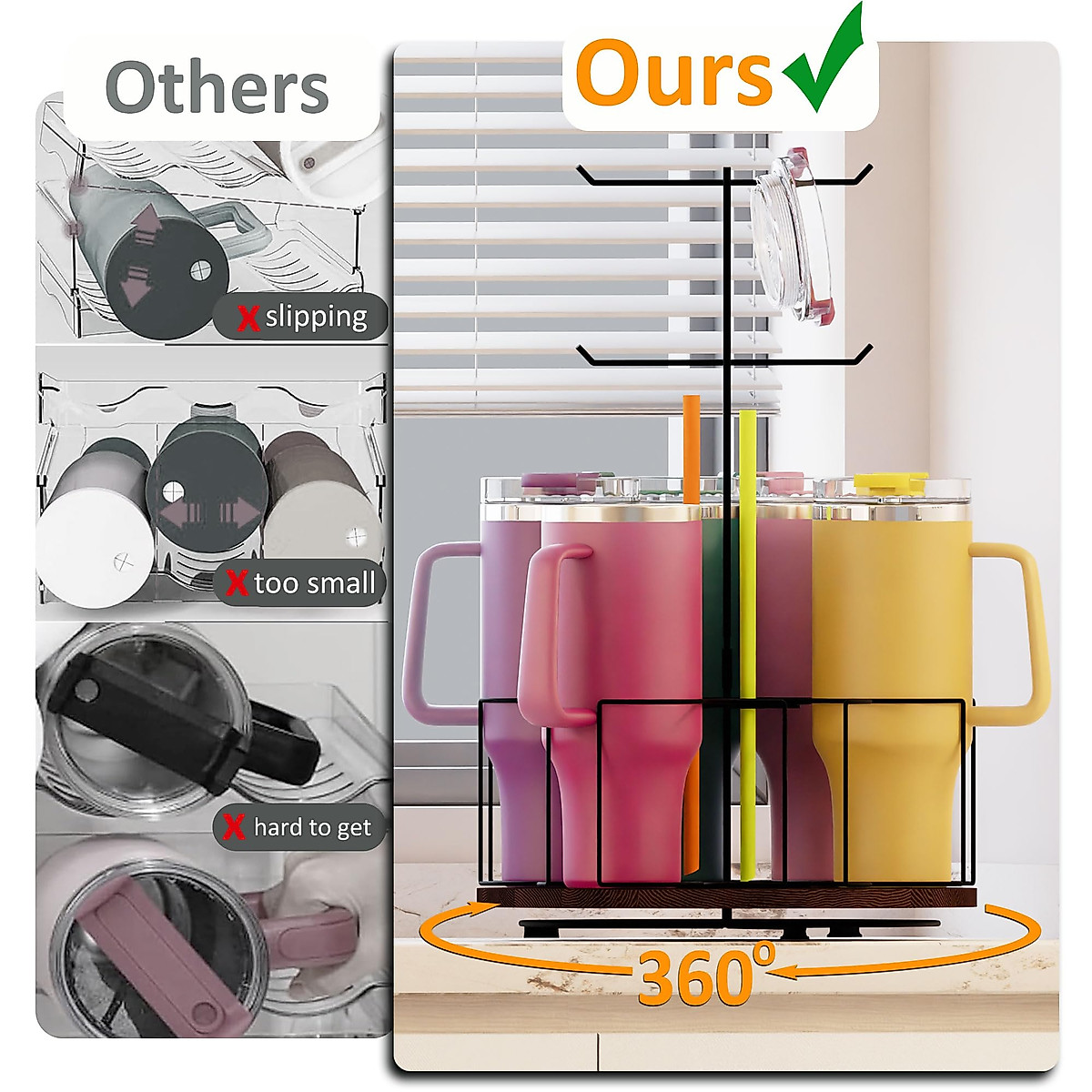 Water Bottle Organizer for Stanley Cup Holder for Cabinet Organizer,Tumbler with Handle Lid Organizer for Owala 24oz 32oz Yeti Simple Modern Stanley 40oz 30oz, Mug Stand Kitchen Organizers and Storage