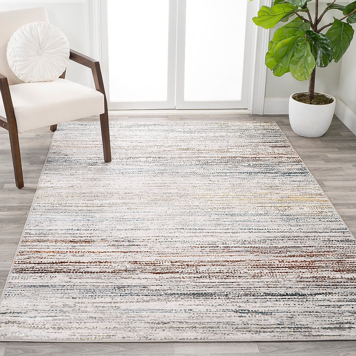 JONATHAN Y SOR200E-8 Loom Modern Strie' Indoor Area Rug, Solid & Striped, Transitional, Traditional, Bedroom, Kitchen, Living Room, Easy-Cleaning, Non-Shedding, 8 X 10, Gray/Blue/Orange