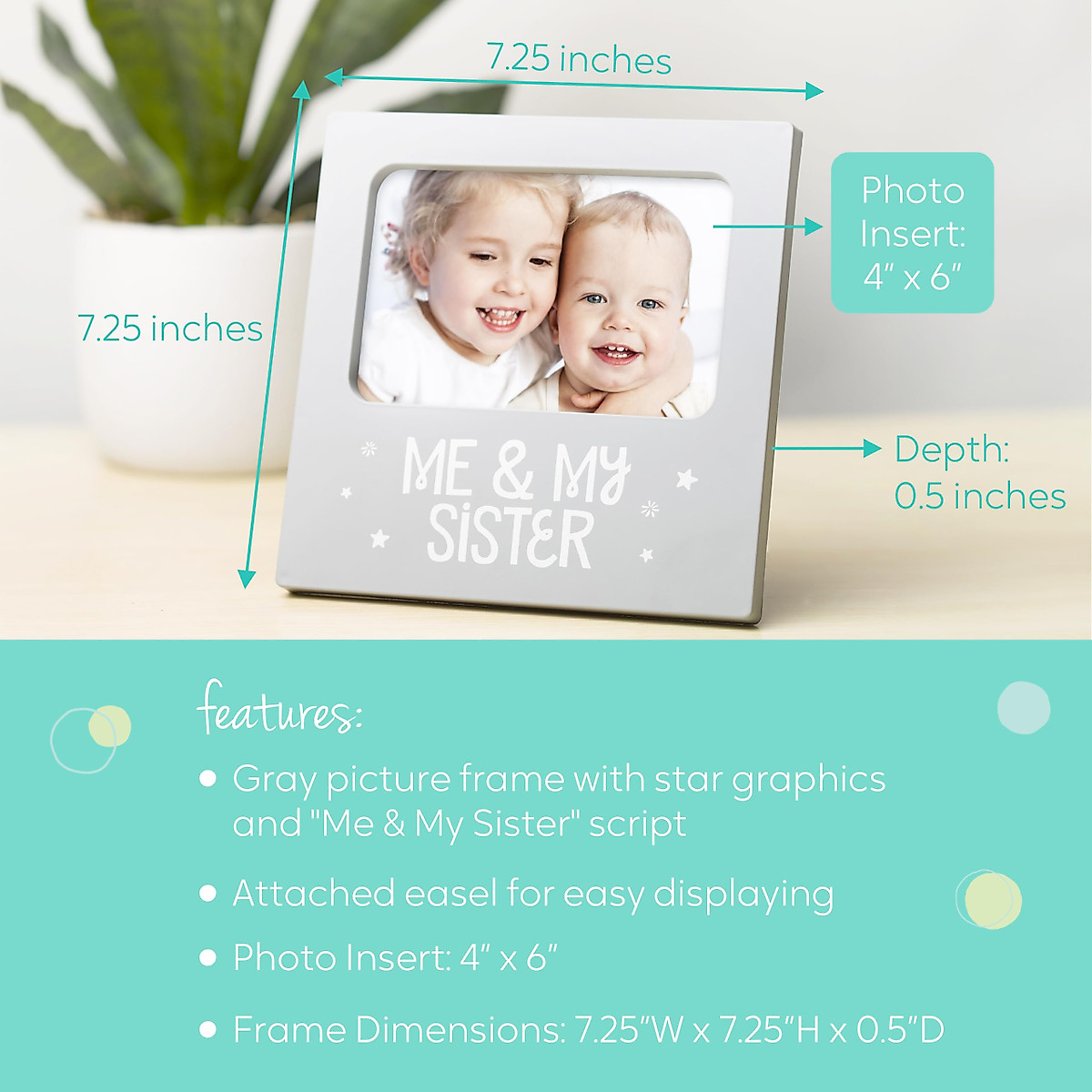 tiny ideas Me and My Sister Picture Frame, Baby Keepsake Frame, Sibling Gifts for Sisters, Brothers, Birthday, Shower, Baptism, Newborn Nursery Decor, 4x6 Photo Insert, Grey