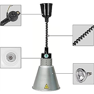 LINKANRUO Food Warmer Lamp Food Heat Lamp with Bulb 250W Commercial Food Service Heat Lamps Catering190mm Food Heating Lamp Restaurant Hanging Chandelier Lamps